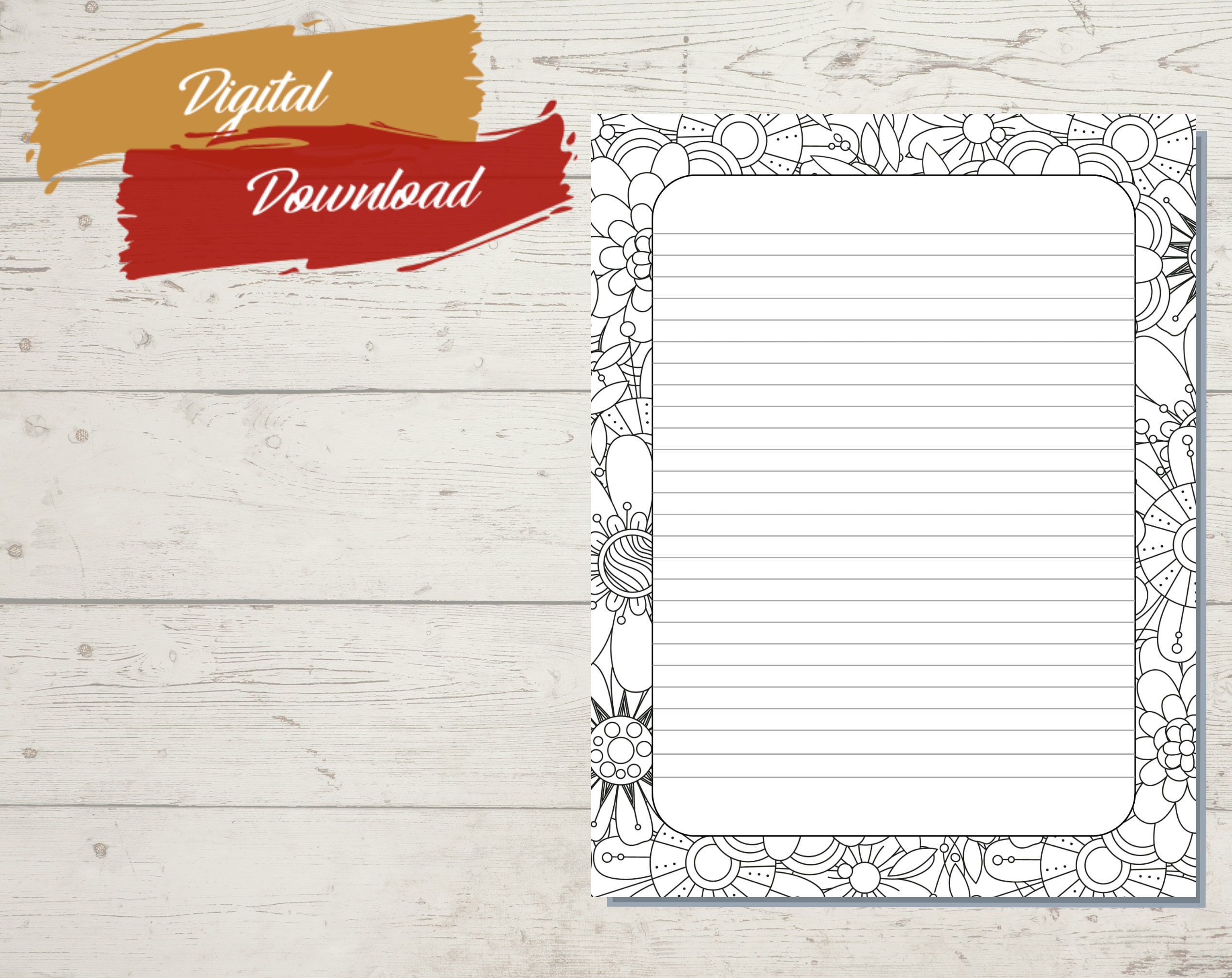 Printable Floral Border Coloring Stationery Digital Download - Etsy