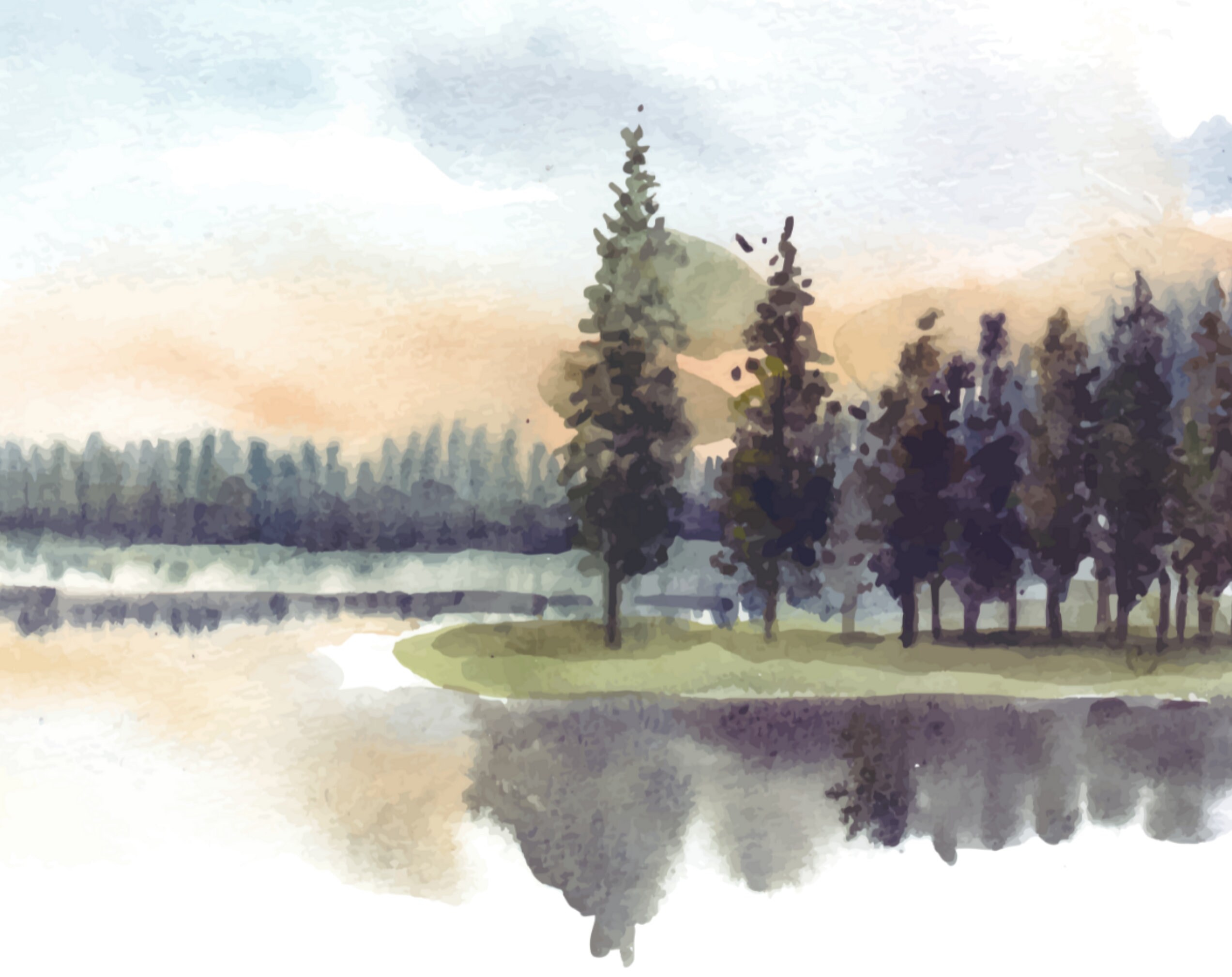 Printable Watercolor Trees on a Lake Letter Writing Paper, Printable ...