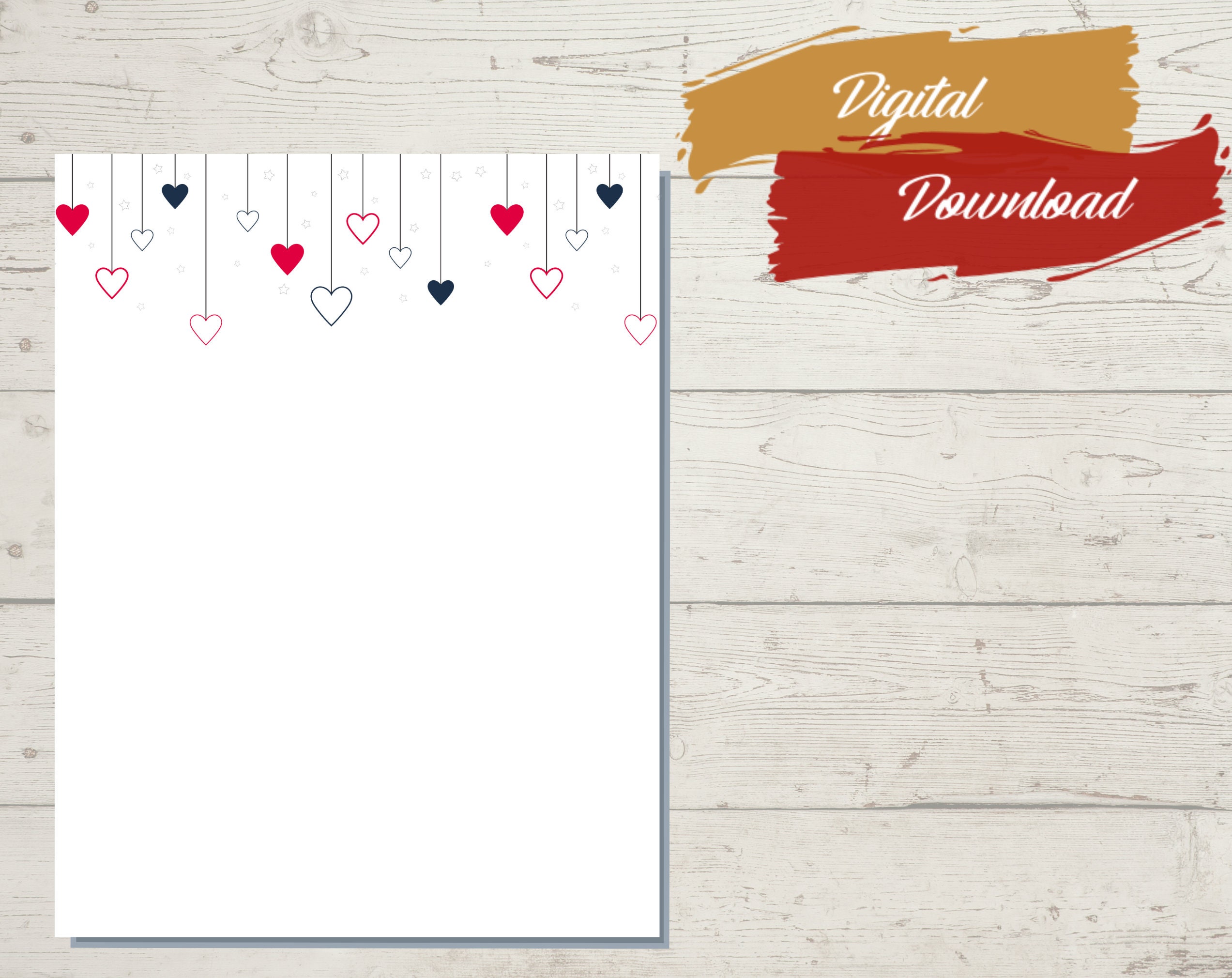 Valentine's Day Writing Paper, Digital Download, Hanging Heart ...