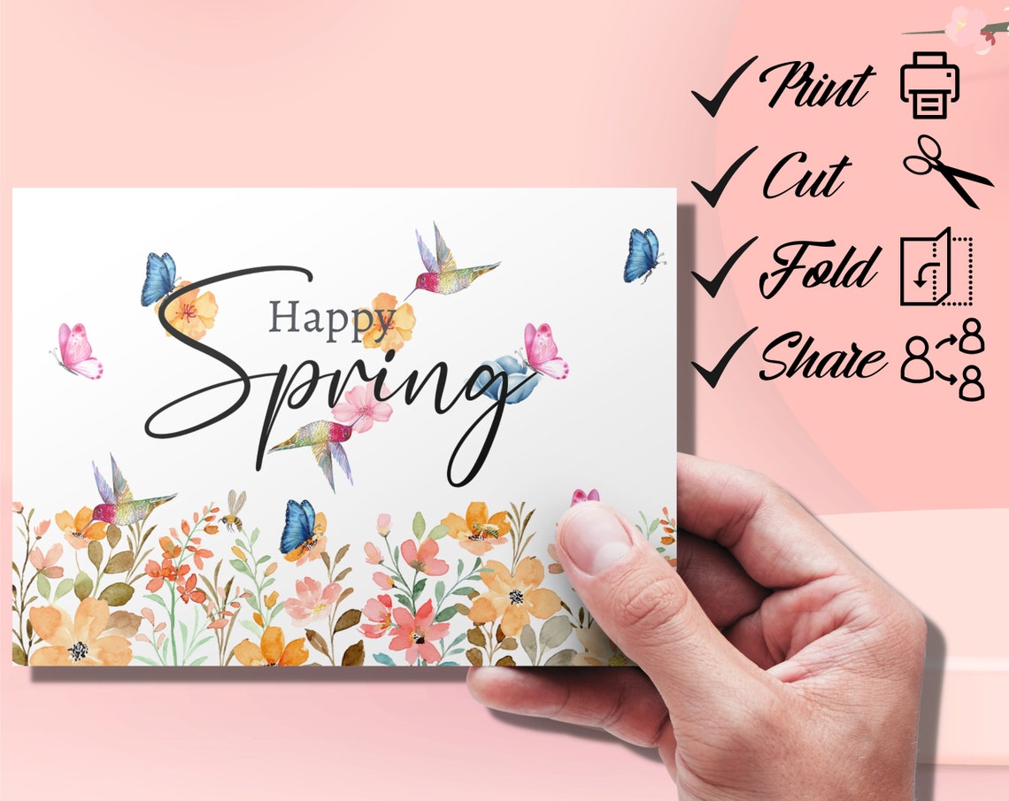 Printable Spring Greeting Card, Downloadable Card, Happy Spring ...