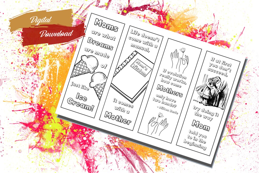 Printable Mother's Day Coloring Bookmark Instant Download, Digital ...