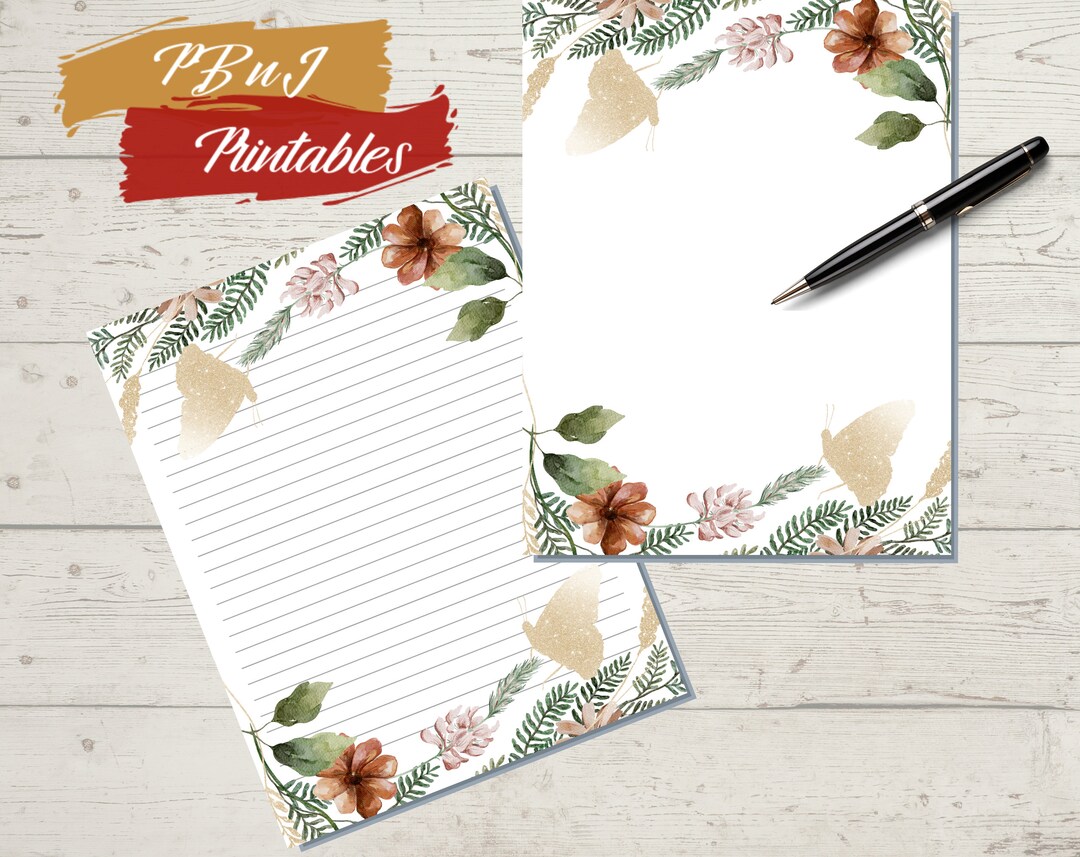 Printable Watercolor Flowers and Butterflies Letter Writing Paper ...