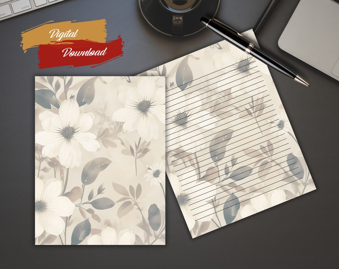 Floral Vintage Writing Paper, Printable Stationery, Lined & Unlined ...