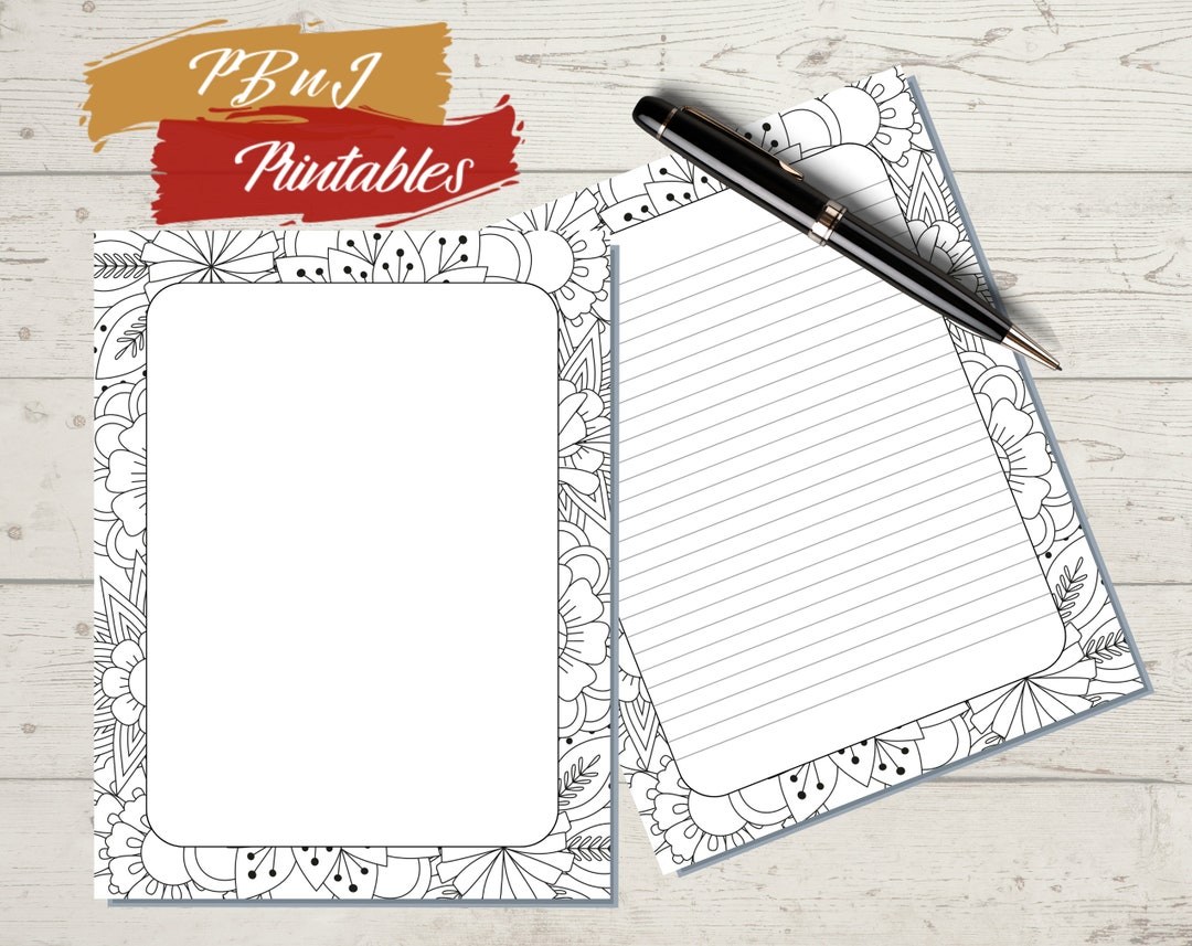 Printable Floral Border Coloring Stationery, Digital Download ...