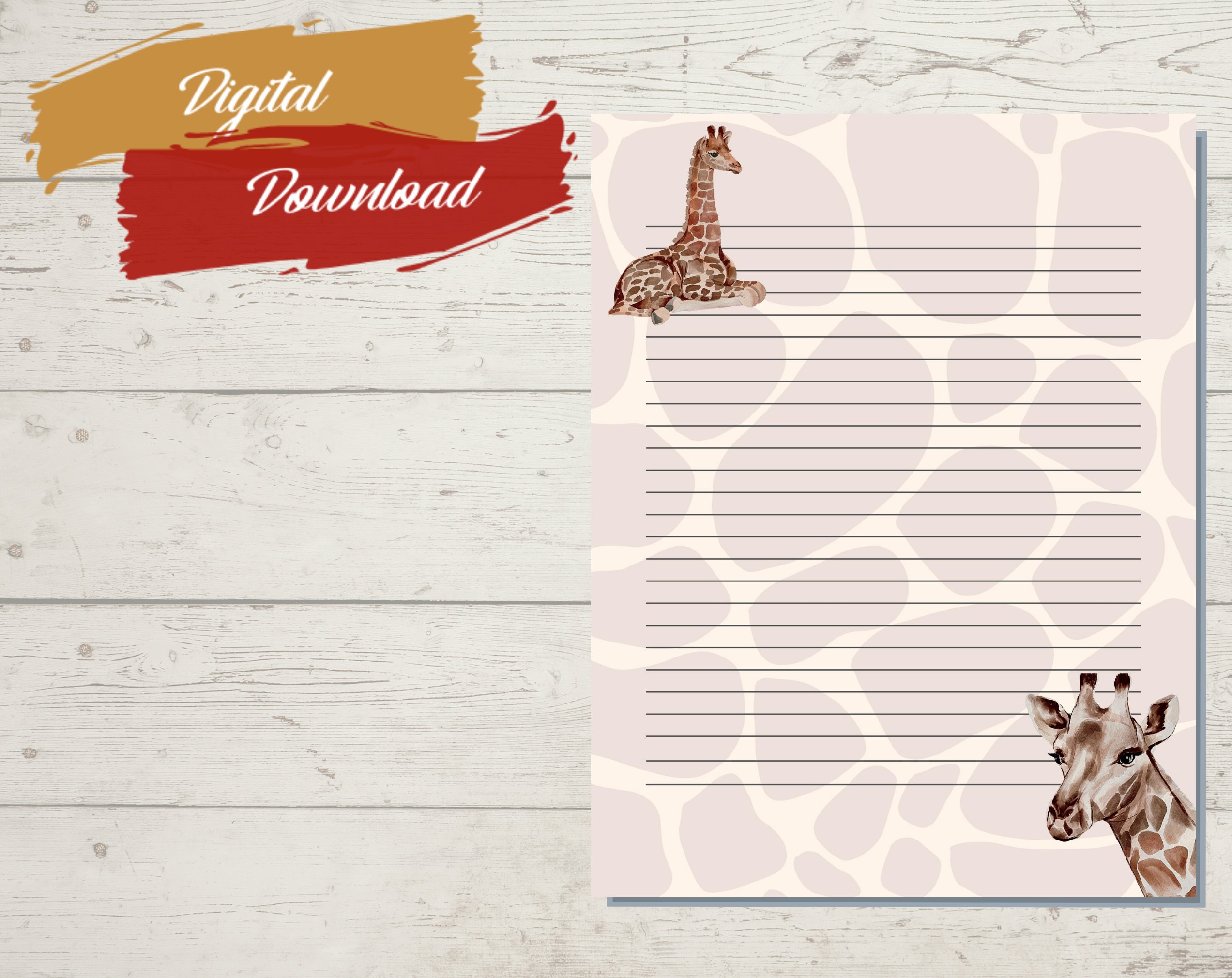 Giraffe Printable Letter Writing Paper, Digital Download, Giraffe Print ...
