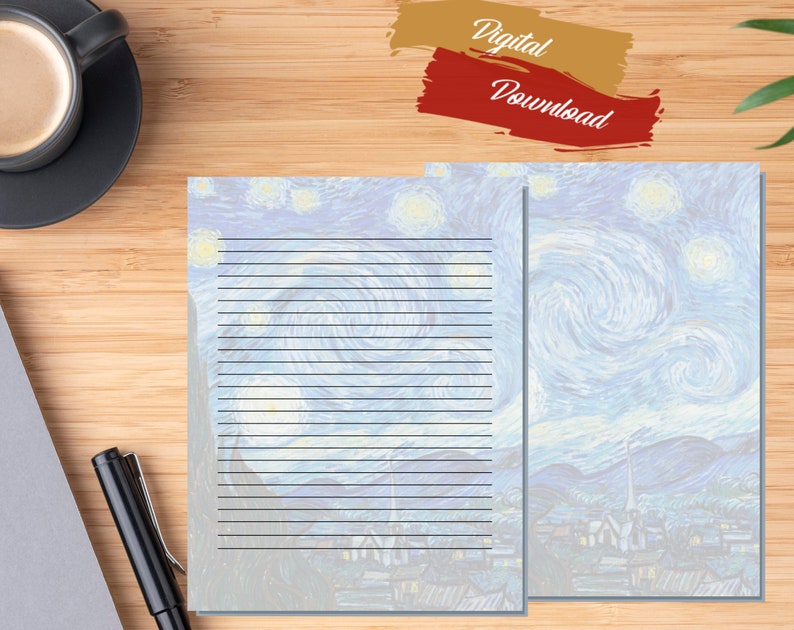 The Starry Night Van Gogh Printable Stationery, Digital Download ...