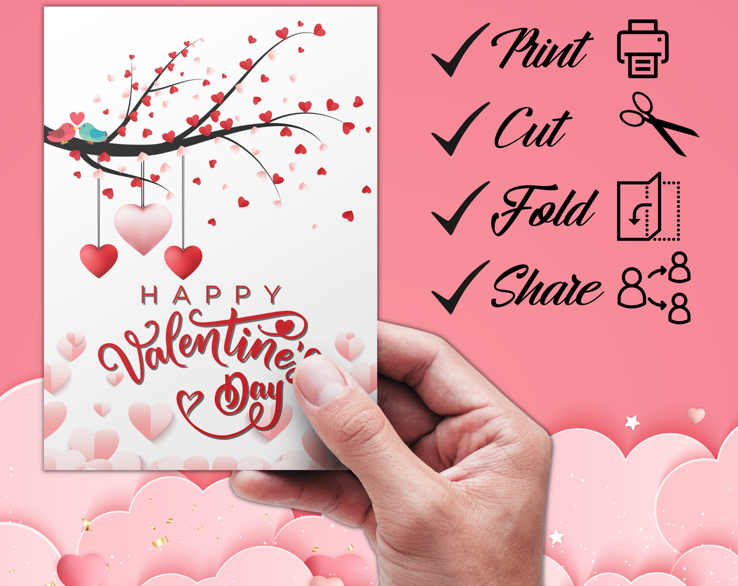 Printable Valentine's Day Greeting Card, Downloadable Card, Hanging ...