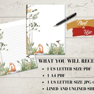 Printable Watercolor Woodland Animals Scene Writing Paper, Digital ...