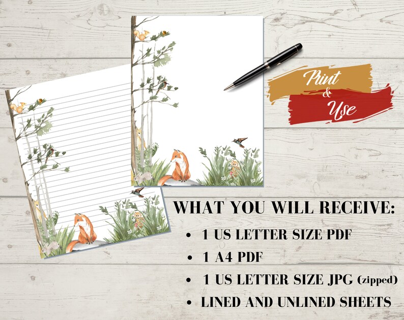 Printable Watercolor Woodland Animals Scene Writing Paper - Etsy