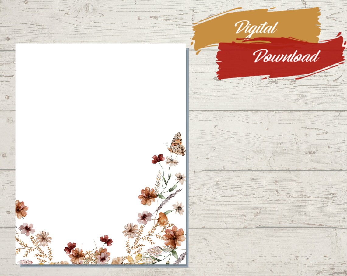 Printable Watercolor Flowers Letter Writing Paper, Digital Download ...
