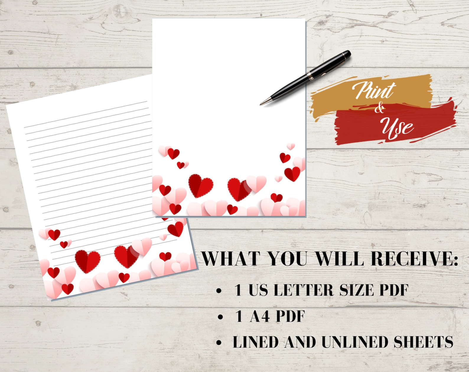 Valentine's Day Writing Paper, Digital Download, Heart Boarder ...