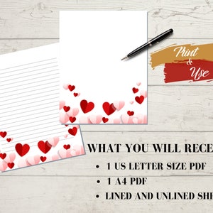 Valentine's Day Writing Paper, Digital Download, Heart Boarder ...