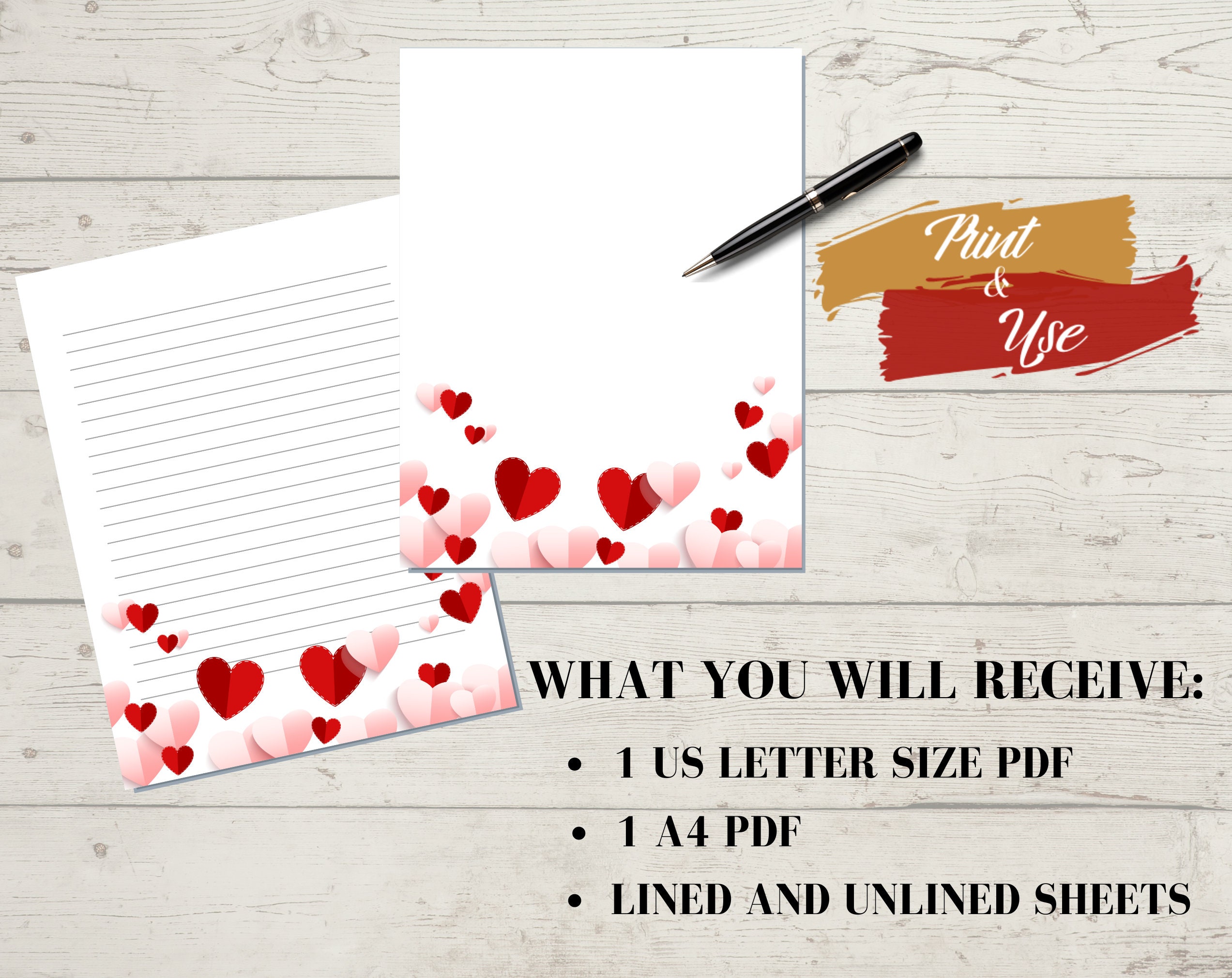 Valentine's Day Writing Paper, Digital Download, Heart Boarder ...