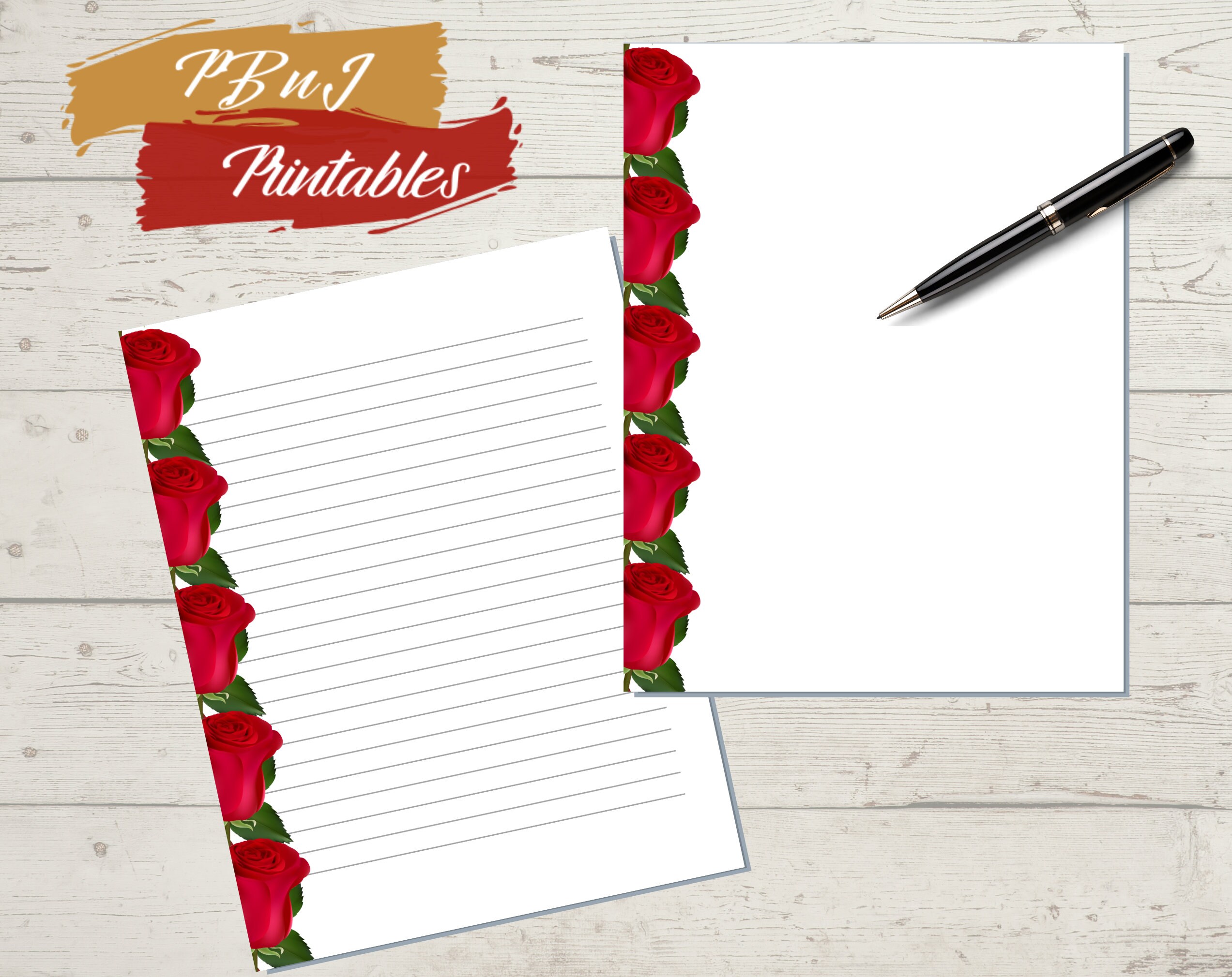 Paper & Party Supplies Floral Stationary Red Rose Stationary Printable ...