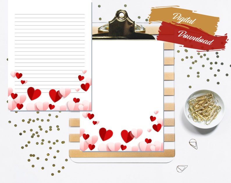 Valentine's Day Writing Paper, Digital Download, Heart Boarder ...