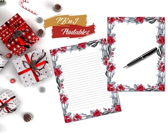 Printable Christmas Poinsettias Letter Writing Paper Digital | Etsy