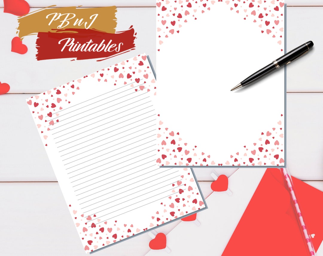 Valentine's Day Letter Writing Paper, Digital Download, Floating Heart ...