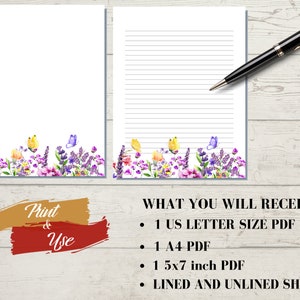 Botanical Garden Letter Writing Paper, Digital Download, Lavender ...
