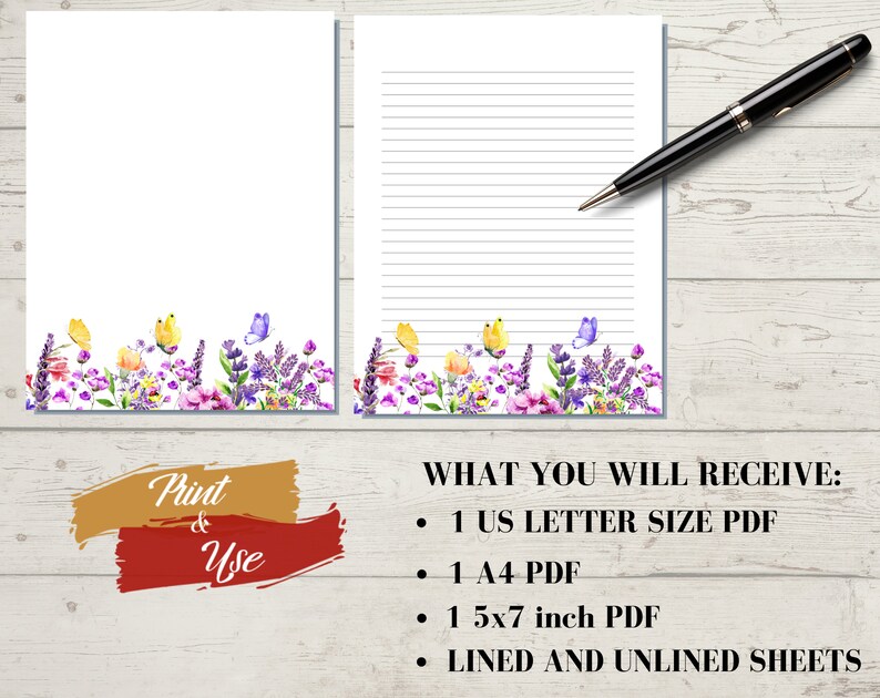 Botanical Garden Letter Writing Paper, Digital Download, Lavender ...