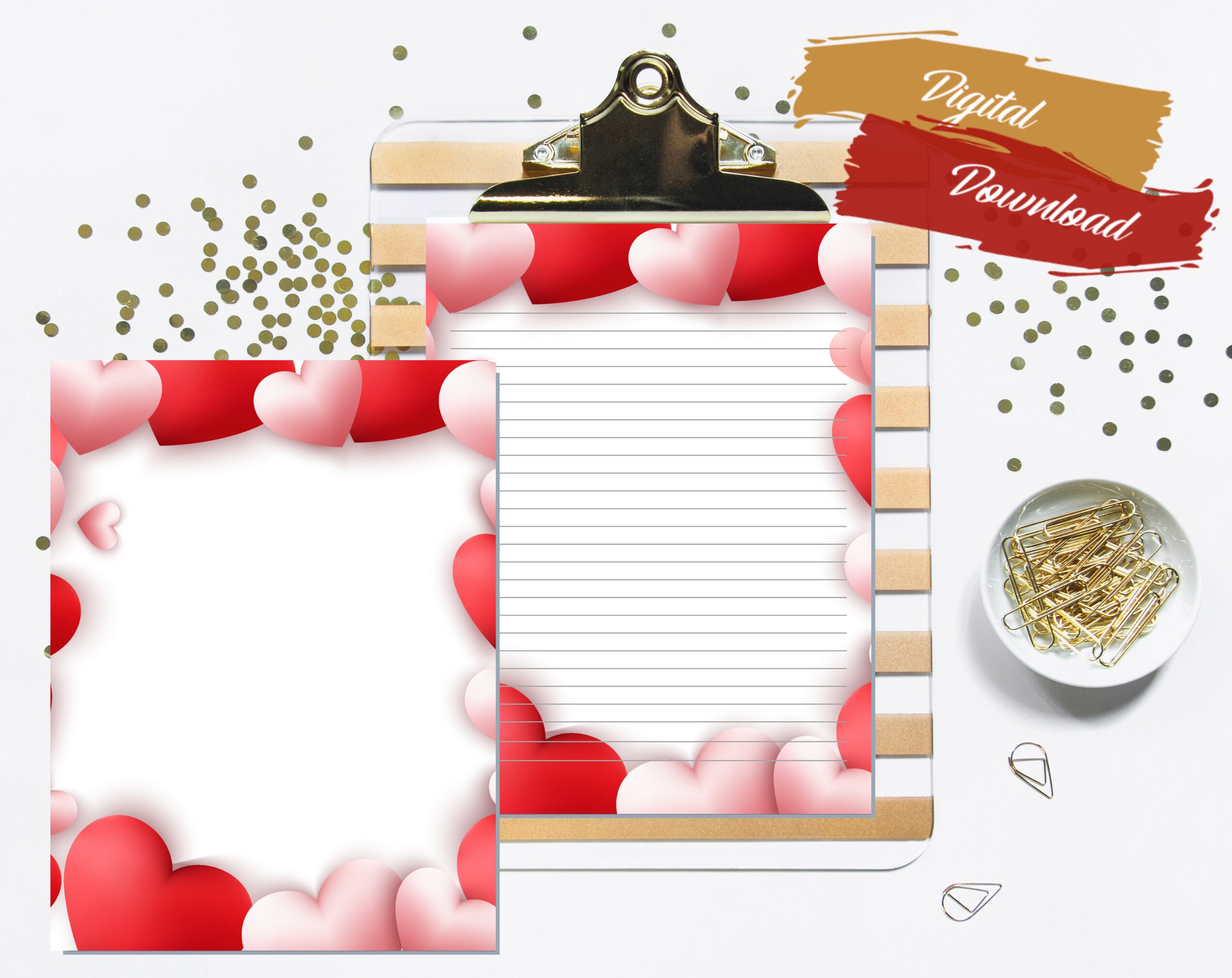 Valentine's Day Letter Writing Paper, Digital Download, 4 Designs ...