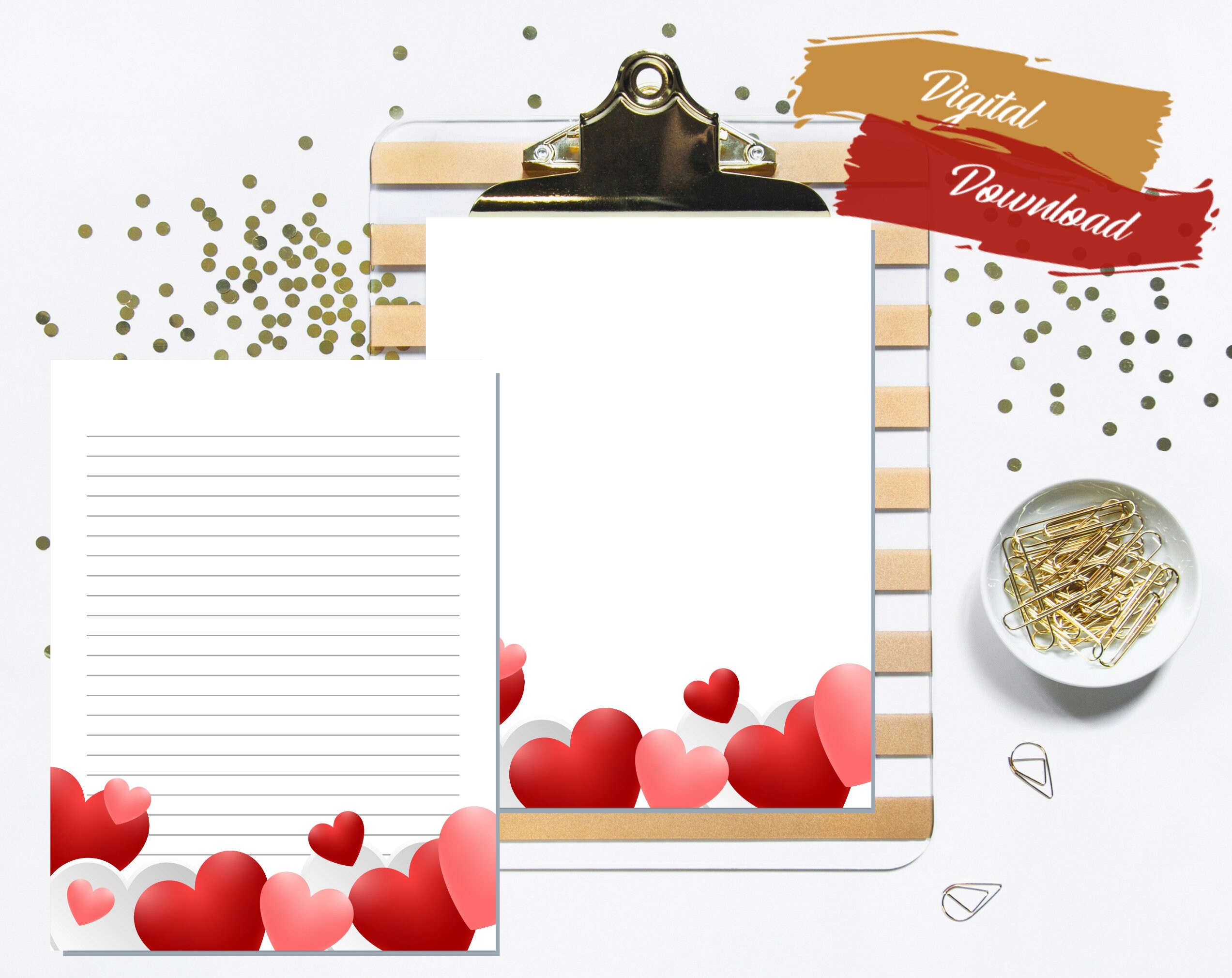Valentine's Day Writing Paper, Digital Download, Heart Boarder ...