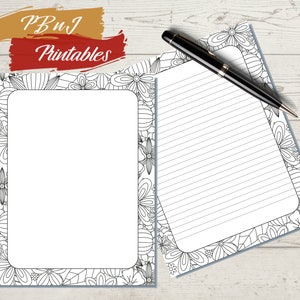Printable Floral Border Coloring Stationery, Digital Download ...