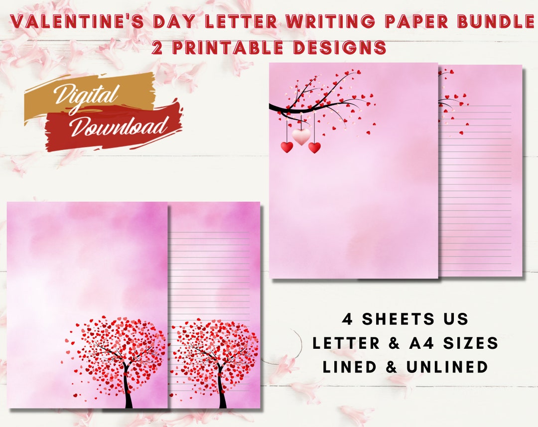 Valentine's Day Letter Writing Paper, Digital Download, 2 Designs ...