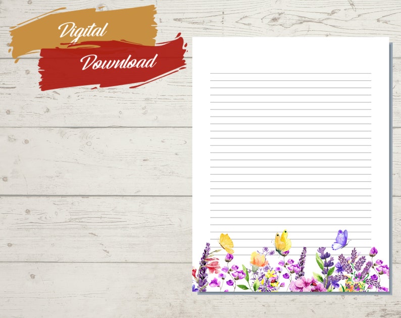 Botanical Garden Letter Writing Paper, Digital Download, Lavender ...