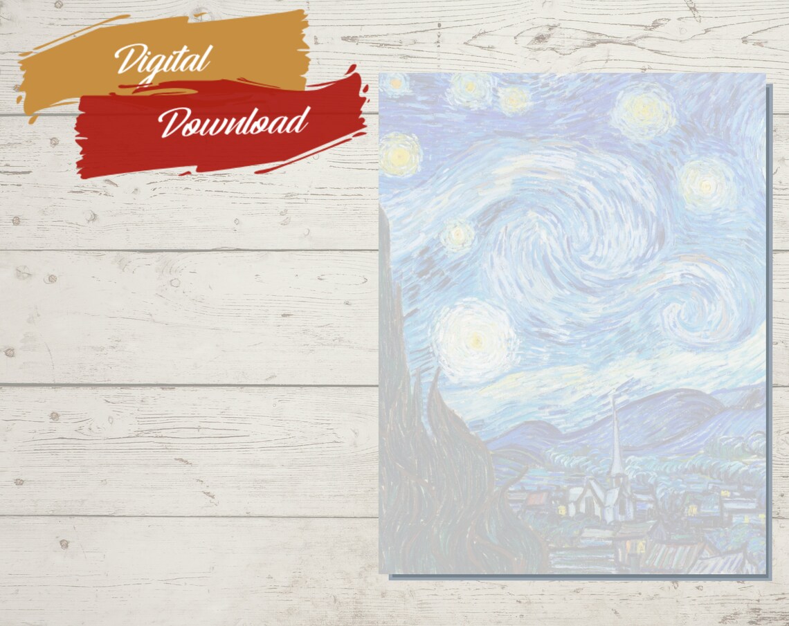 The Starry Night Van Gogh Printable Stationery, Digital Download ...
