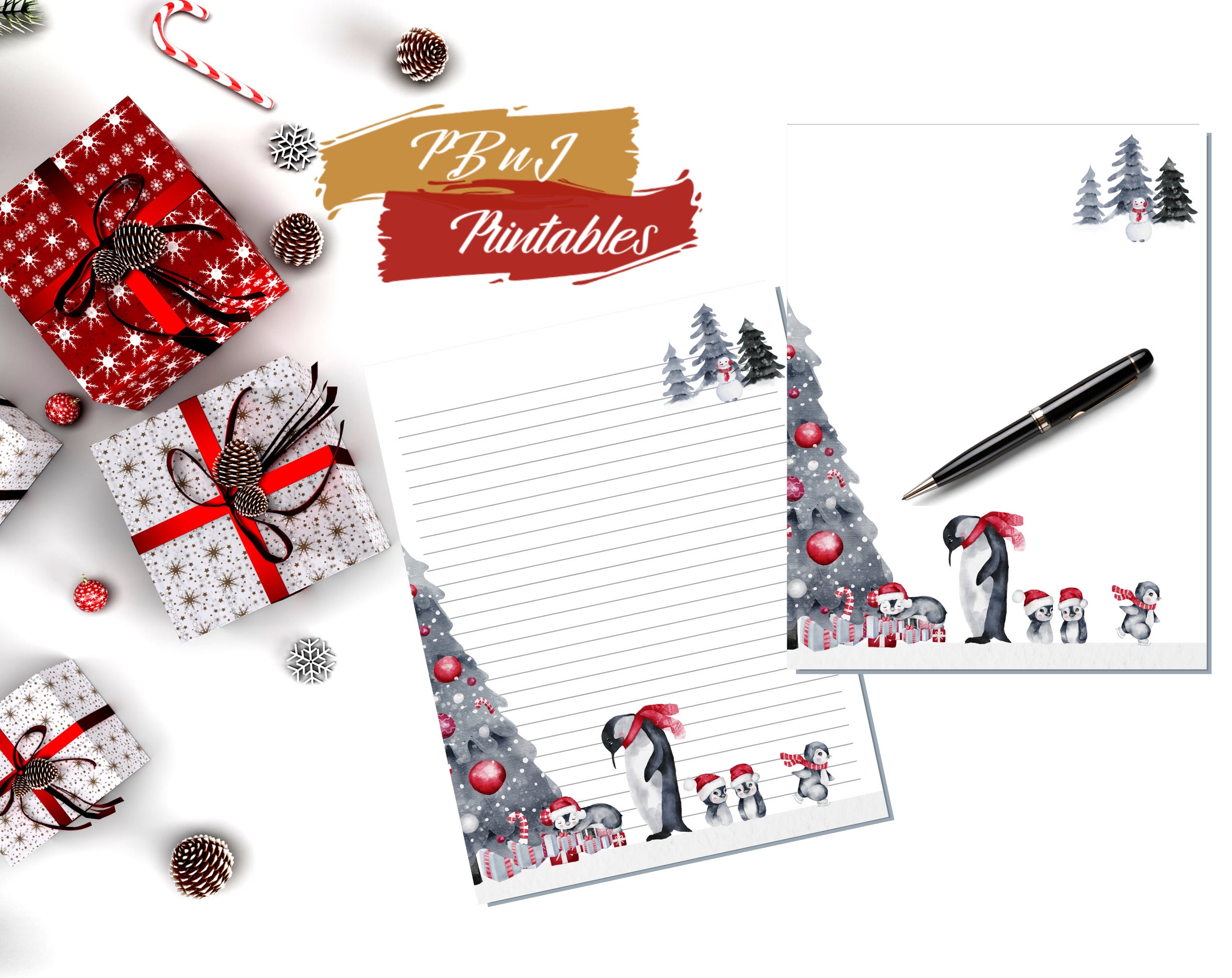Printable Penguin Christmas Letter Writing Paper, Digital Download ...