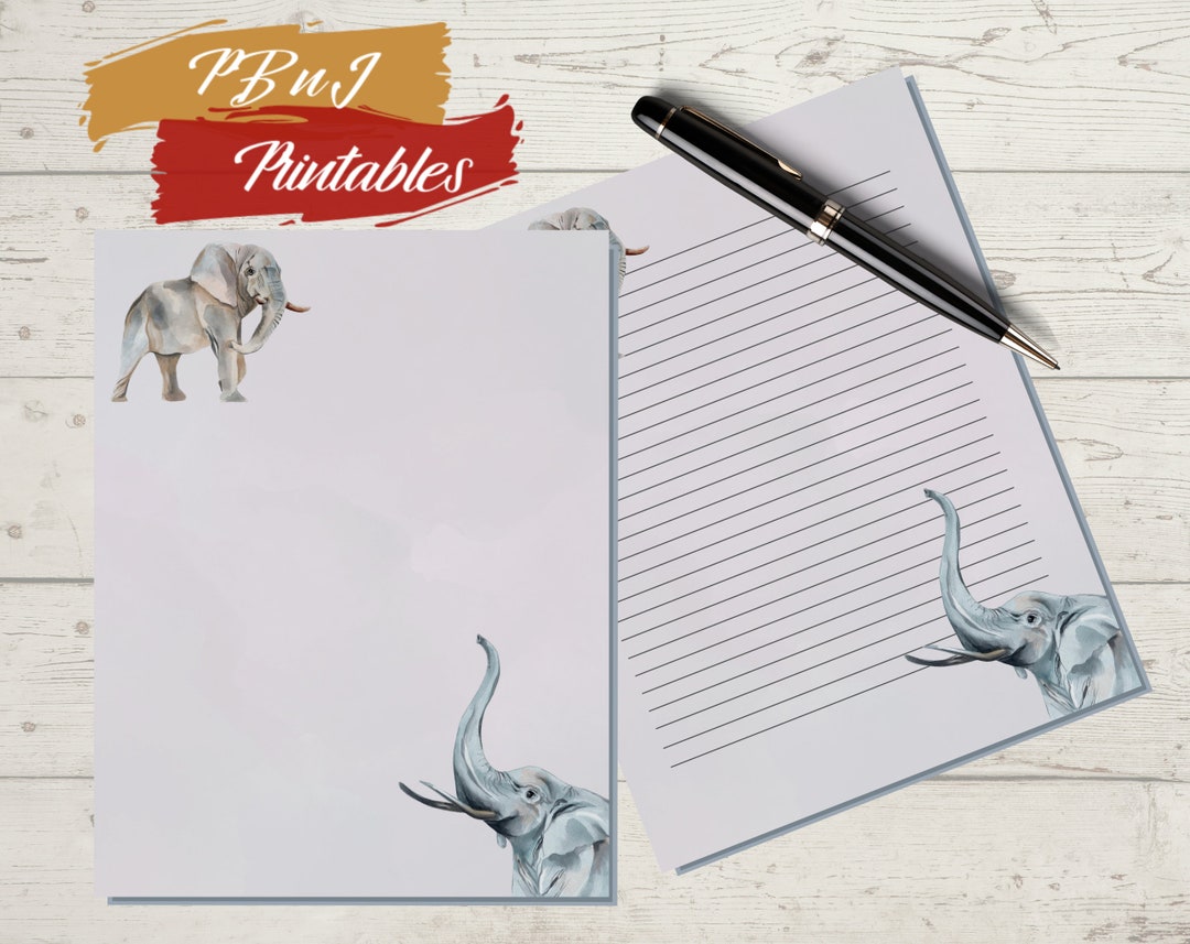 Elephant Printable Stationery, Digital Download, Digital Letter Writing ...