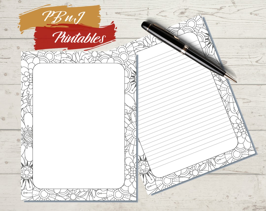 Printable Floral Border Coloring Stationery Digital Download - Etsy
