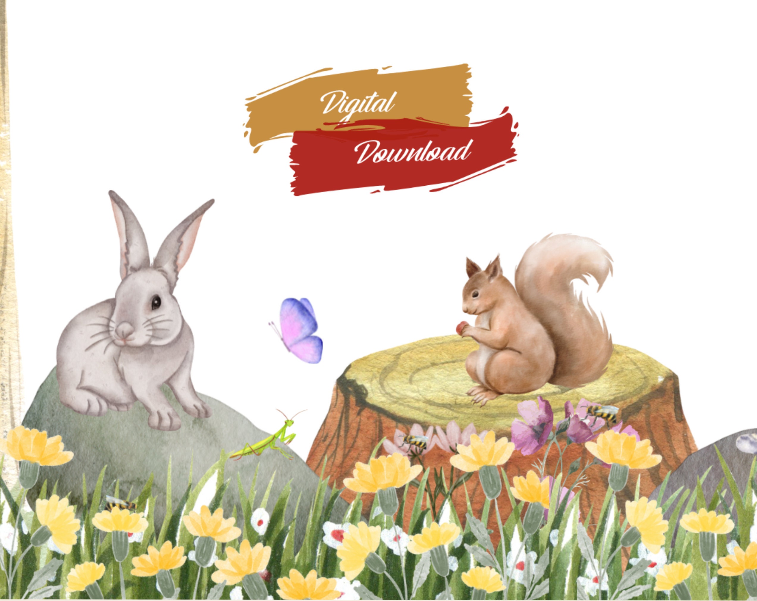 Printable Watercolor Spring Woodland Animals Scene Writing Paper ...