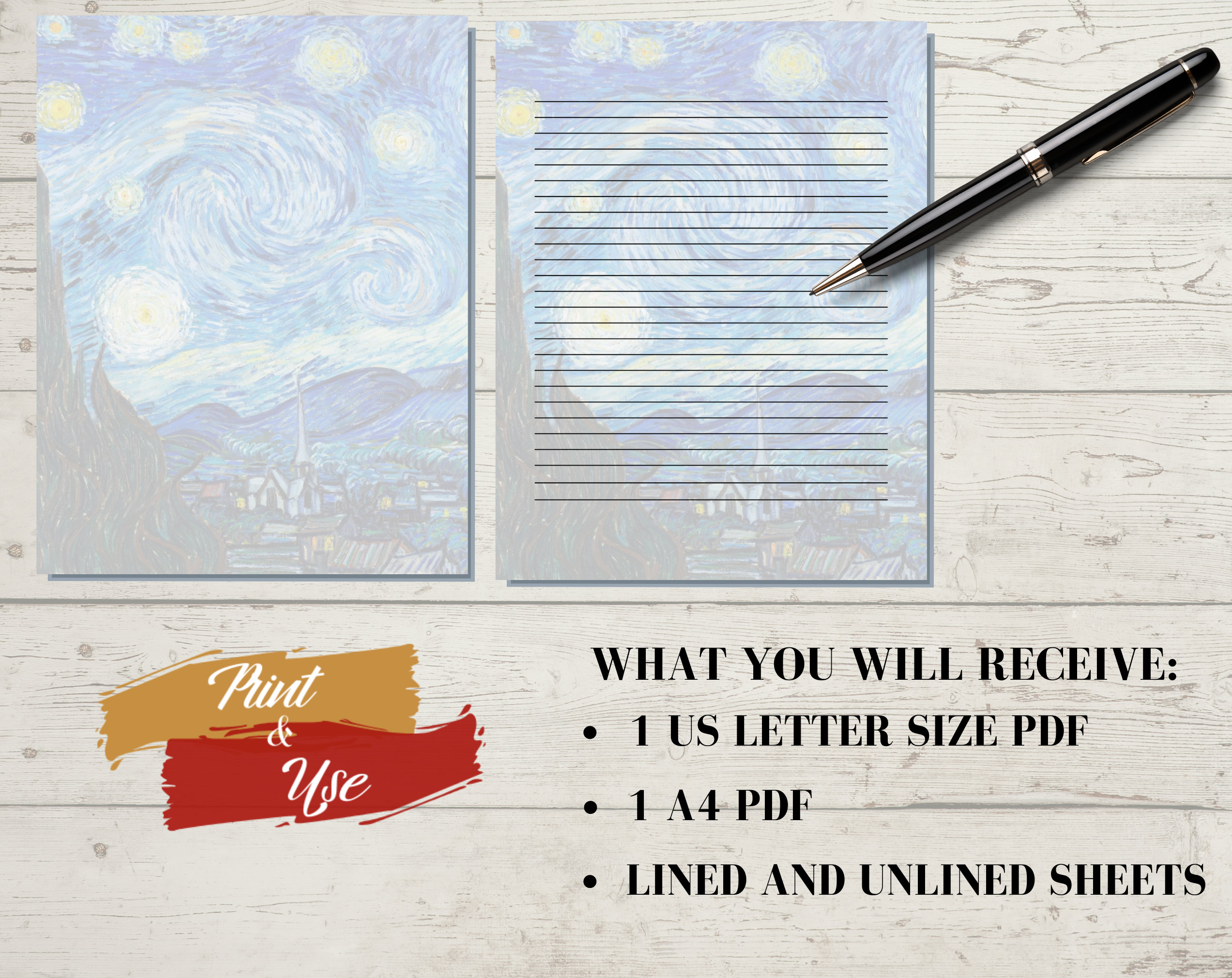 The Starry Night Van Gogh Printable Stationery, Digital Download ...