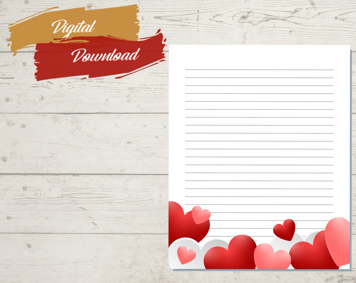 Valentine's Day Writing Paper Digital Download Heart - Etsy