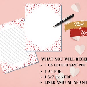 Valentine's Day Letter Writing Paper, Digital Download, Floating Heart ...