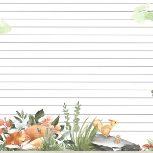 Printable Watercolor Woodland Animals Scene Writing Paper, Digital ...