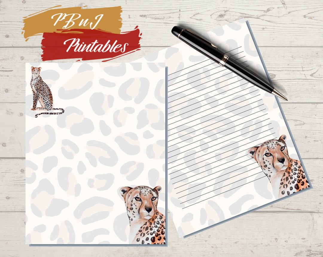 Cheetah Printable Stationery, Digital Download Printable Letter Writing ...