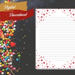 Valentine's Day Letter Writing Paper, Digital Download, Floating Heart ...