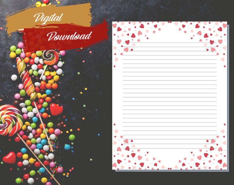 Valentine's Day Letter Writing Paper, Digital Download, Floating Heart ...