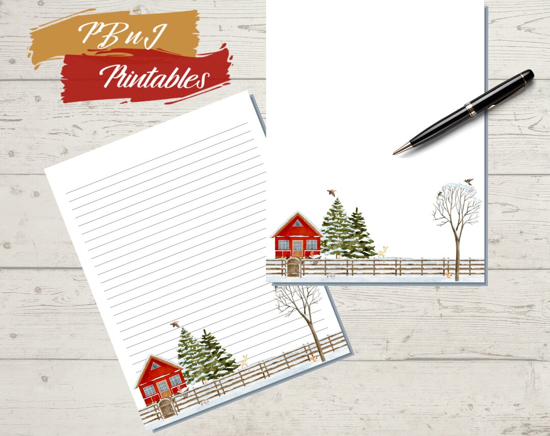 Printable Watercolor Winter Landscape Letter Writing Paper, Digital ...