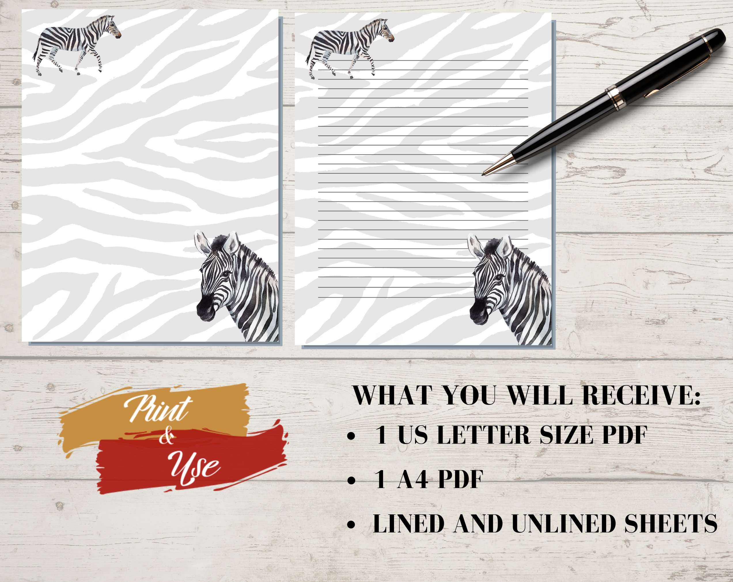 Zebra Printable Stationery, Digital Download, Printable Letter Writing ...