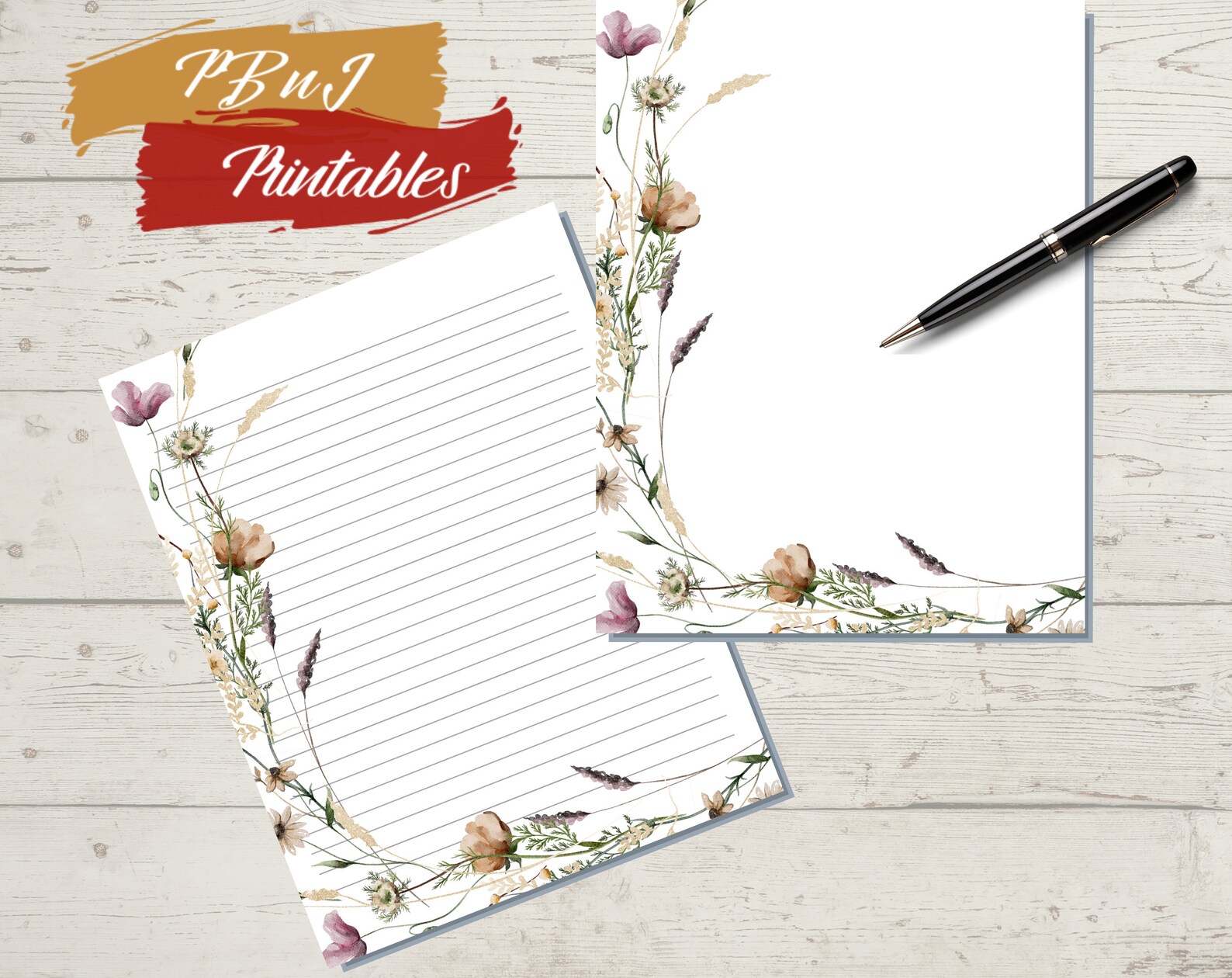Printable Watercolor Botanical Letter Writing Paper, Digital Download ...