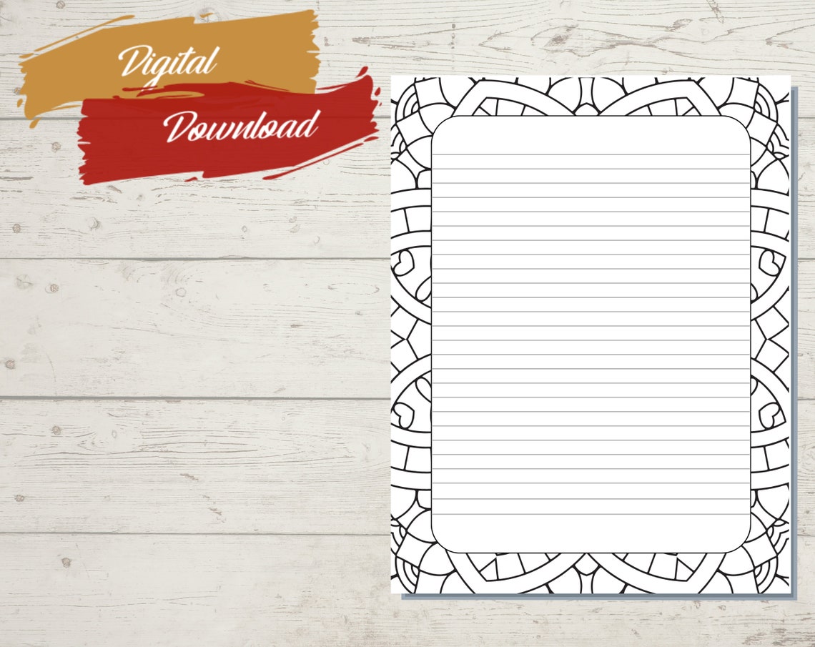 Printable Border Stationery Coloring Page, Digital Download, Printable ...