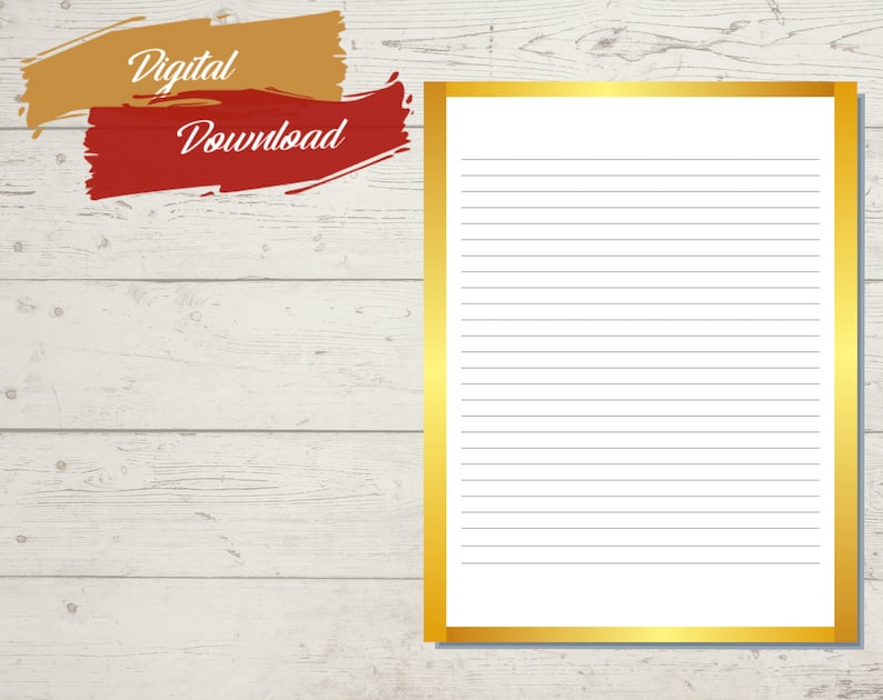 Gold Border Letter Writing Paper, Gold Paper Digital Download, Elegant ...