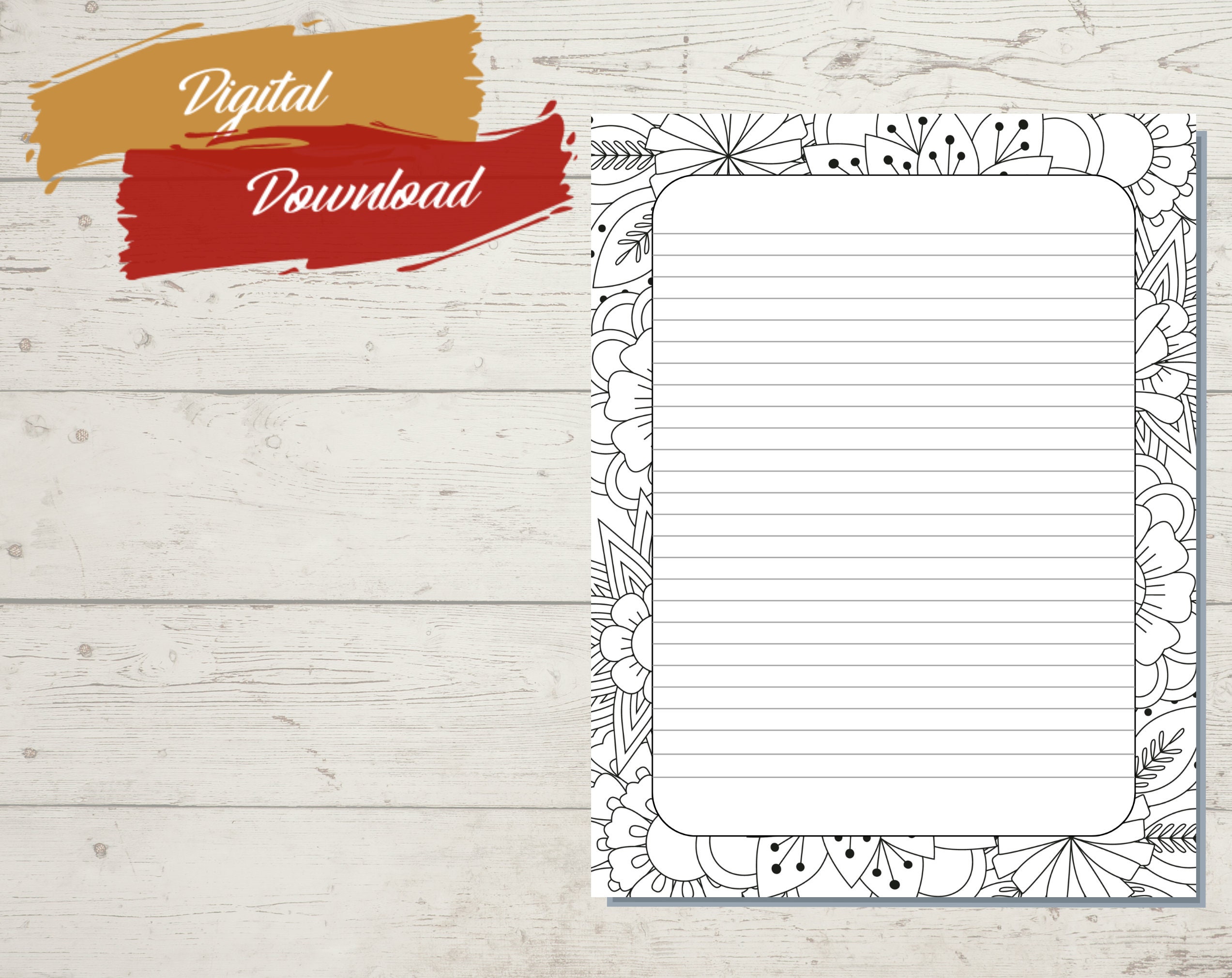 Printable Floral Border Coloring Stationery, Digital Download ...
