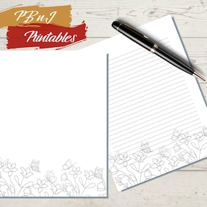 Printable Butterflies and Flowers Letter Writing Paper, Digital ...