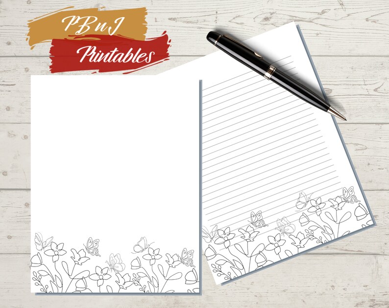 Printable Butterflies and Flowers Letter Writing Paper, Digital ...