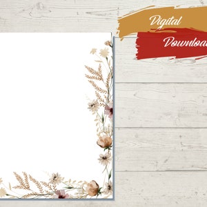 Printable Watercolor Botanical Letter Writing Paper, Digital Download ...