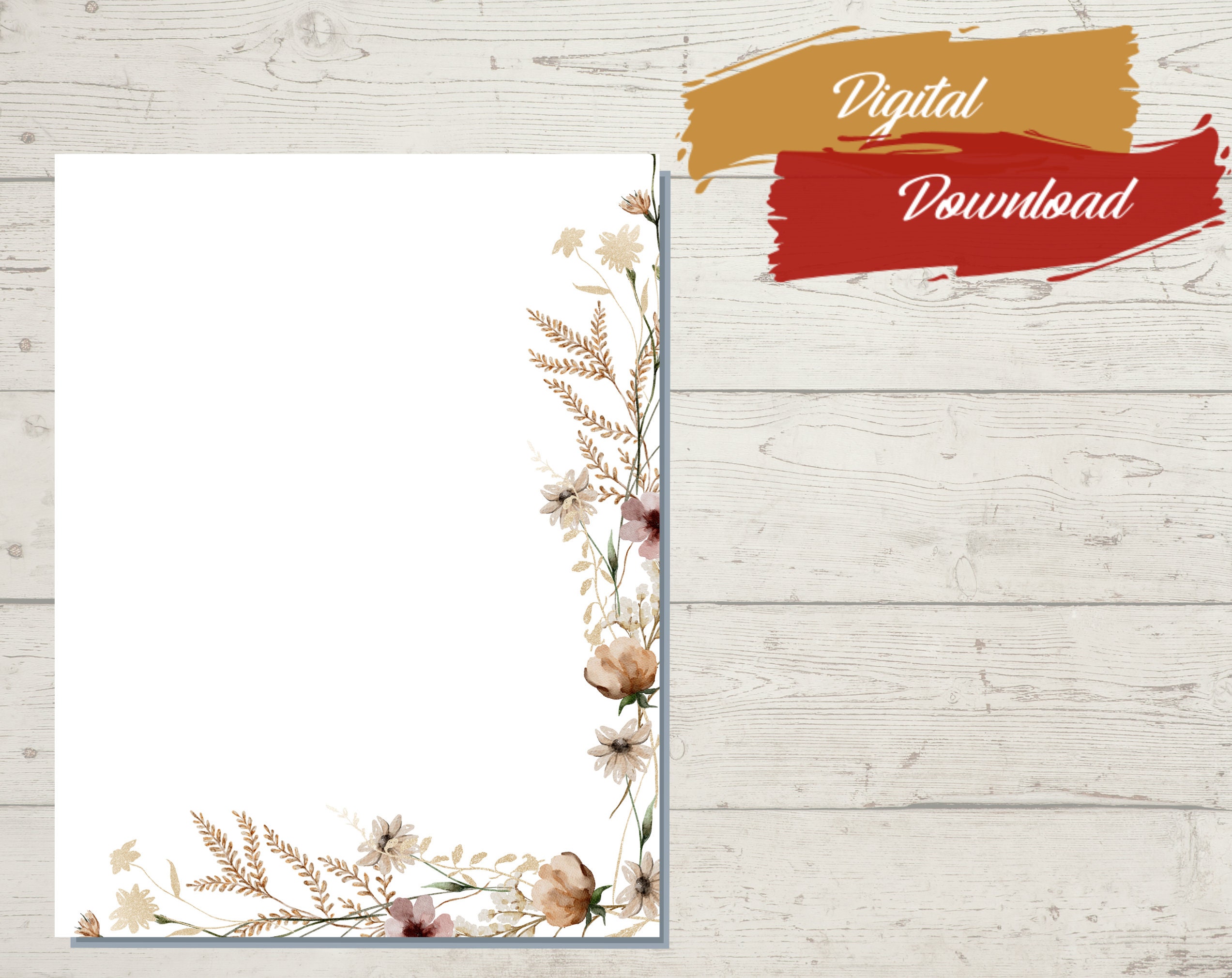 Printable Watercolor Botanical Letter Writing Paper, Digital Download ...